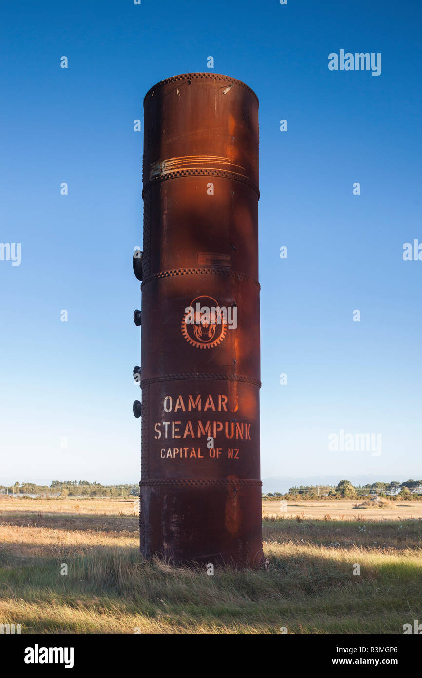 New Zealand, South Island, Otago, Oamaru, sign for Steampunk Capital of ...