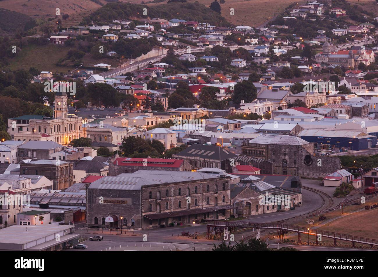 New Zealand, South Island, Otago, Oamaru, elevated town view, dawn ...