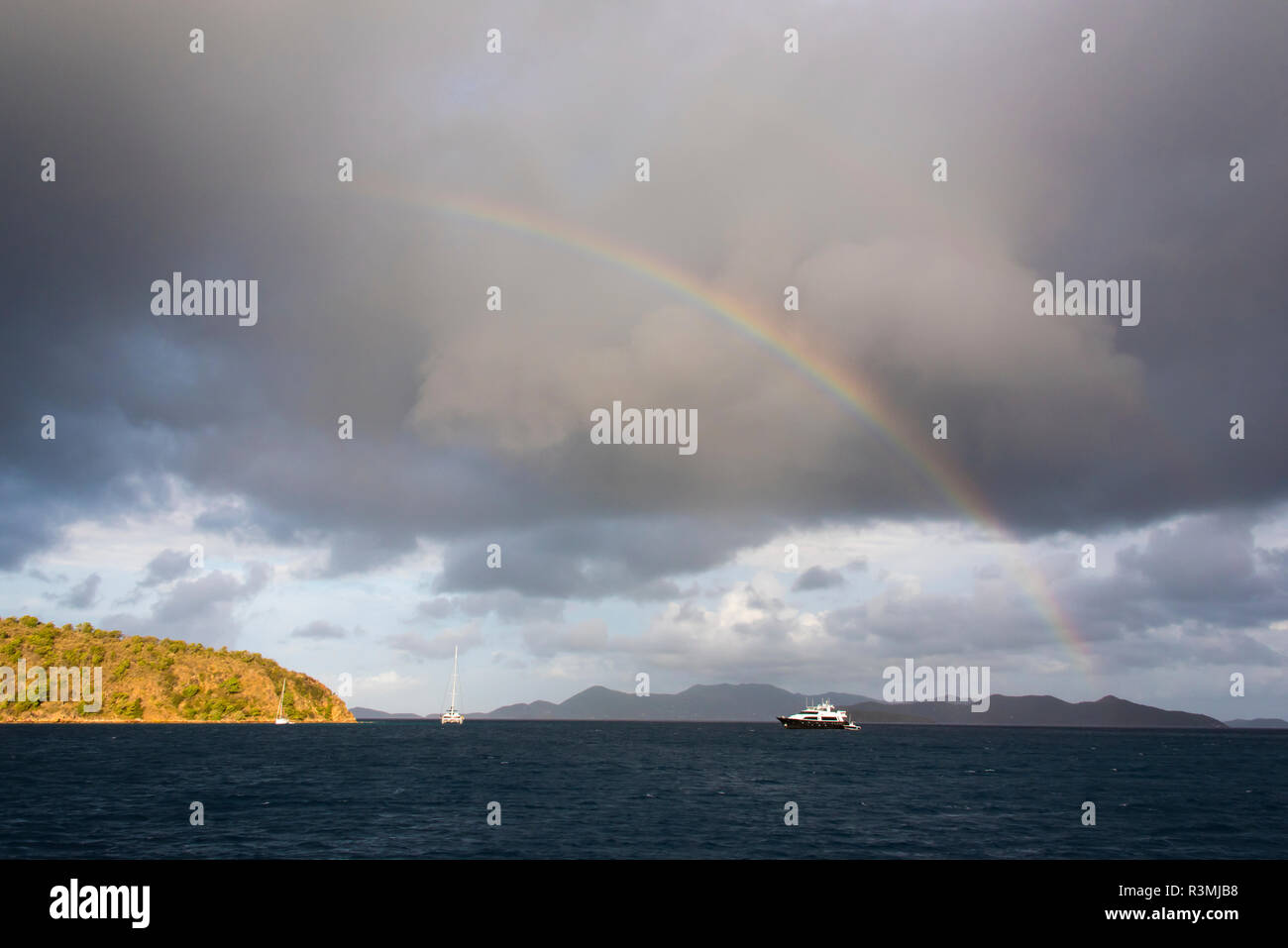 UK, British Virgin Islands, double rainbow viewed from Norman Island ...