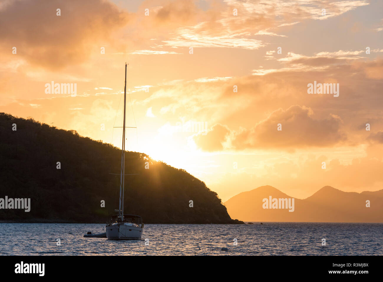 UK, British Virgin Islands, Caribbean. Sunset silhouettes islands Stock ...
