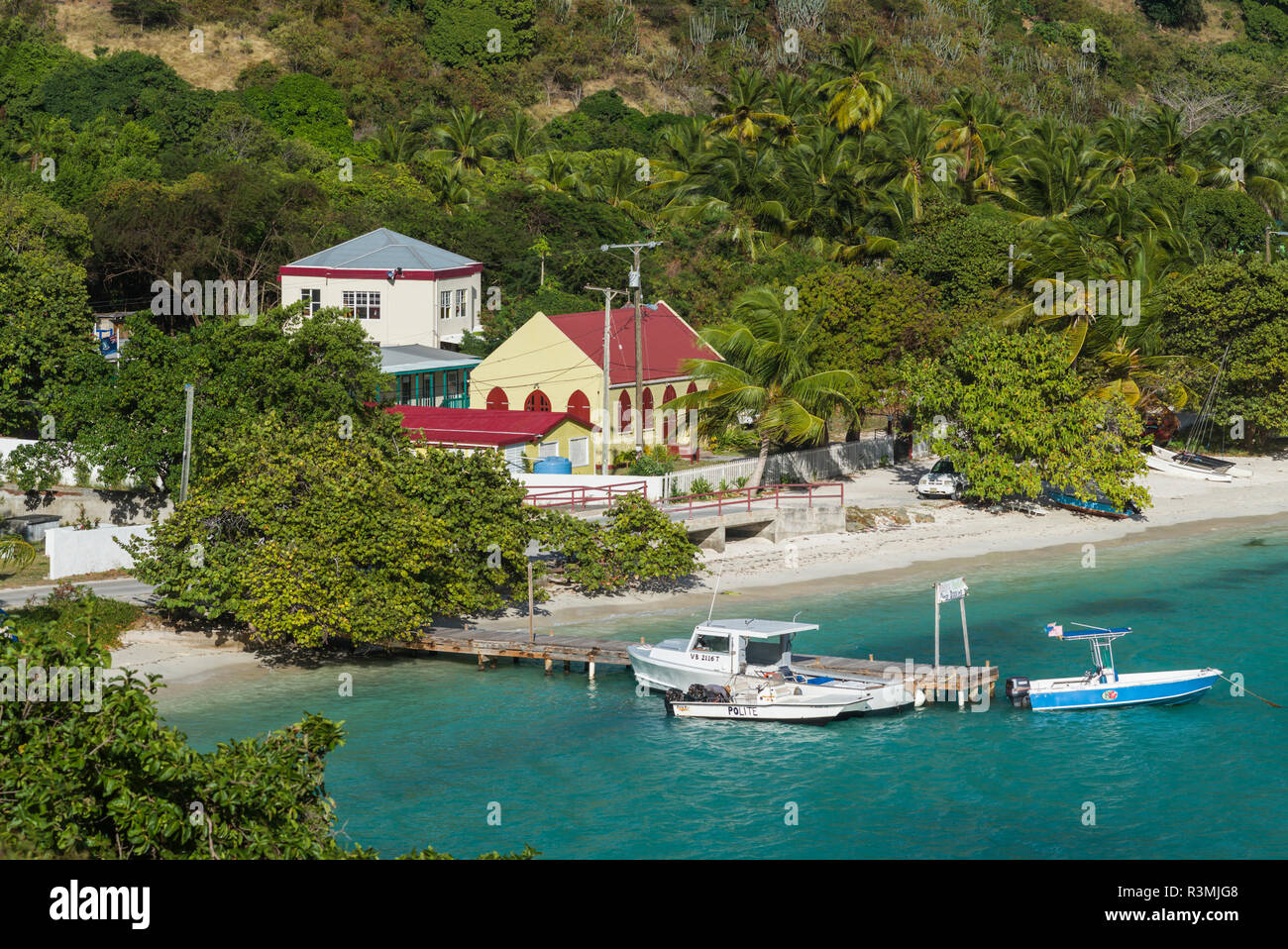 British Virgin Islands, Jost Van Dyke. Great Harbour, elevated ...