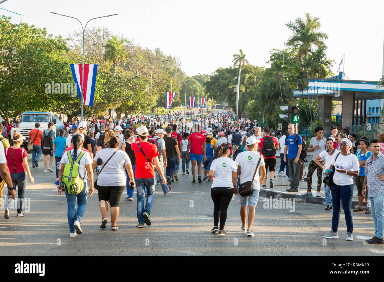 Cuba, Havana, Revolution Square. Cubans marching in annual Workers' Day ...