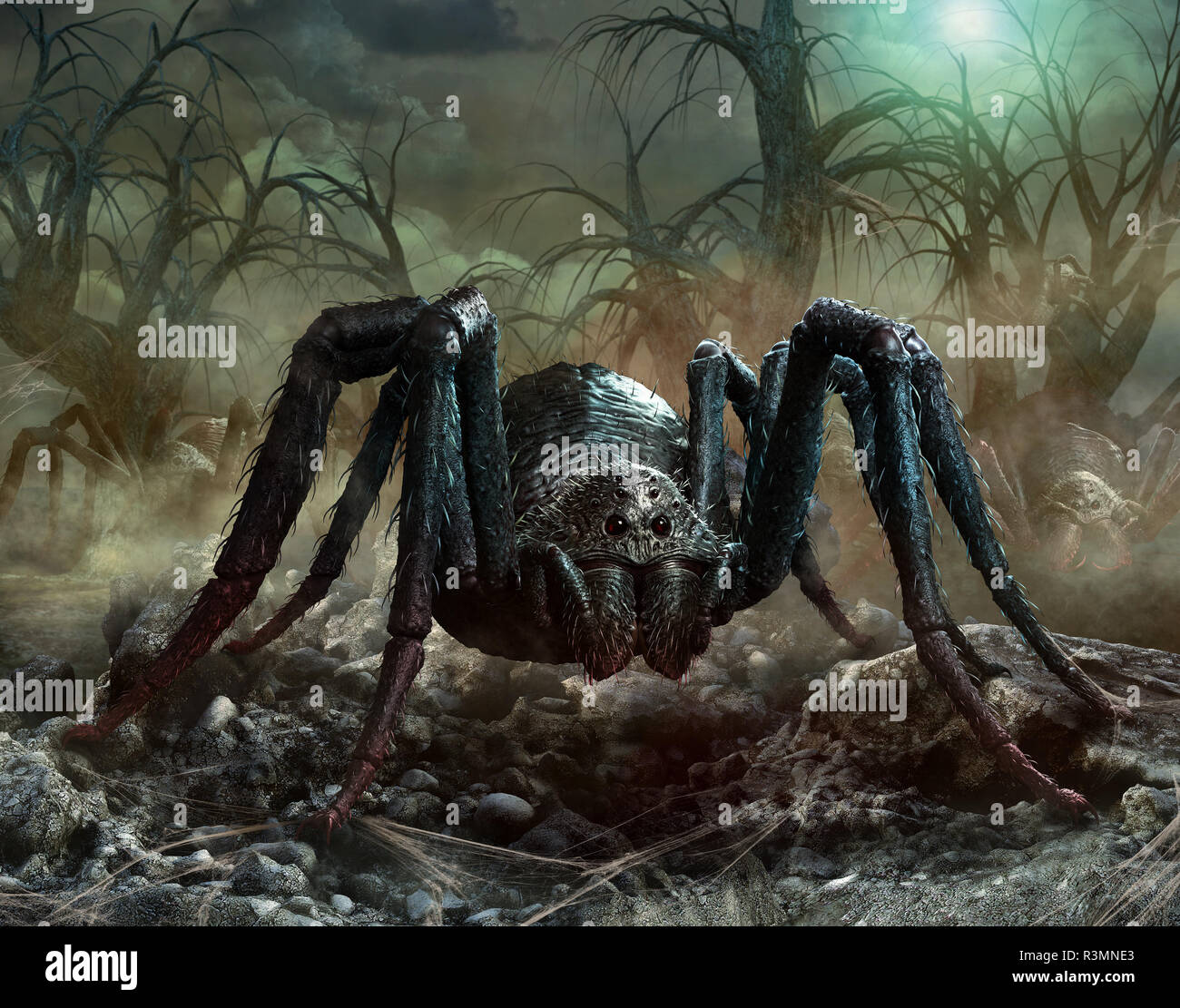 Giant spider scene 3D illustration Stock Photo - Alamy