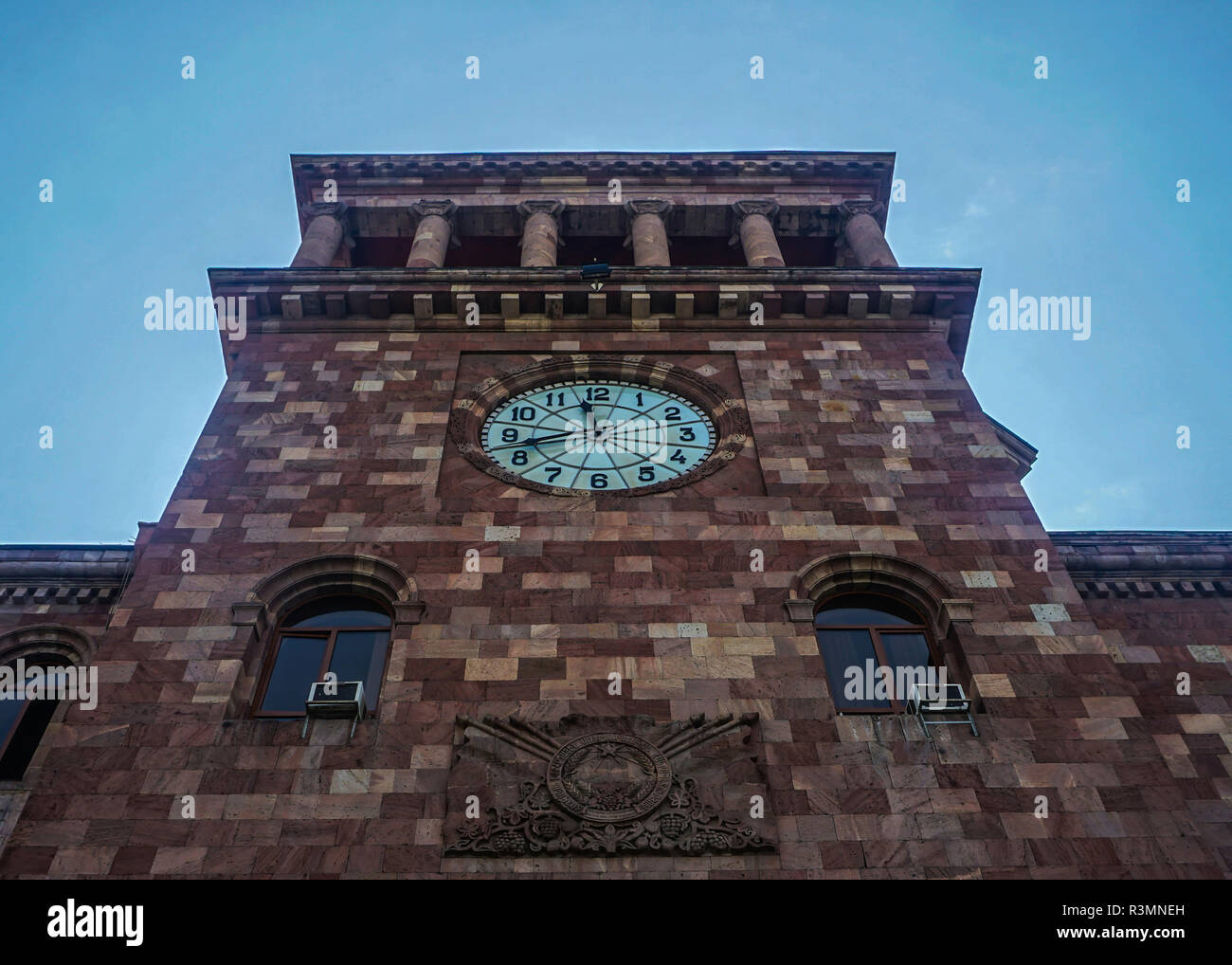 Yerevan Republic Square Clock on Tower View with Arched Windows Stock ...