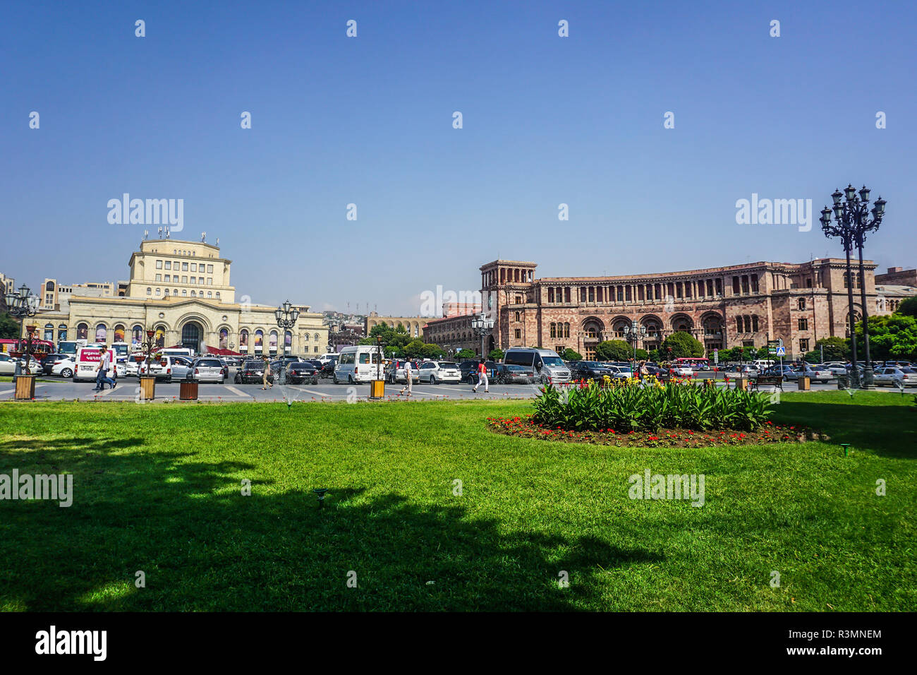 Yerevan Republic Square Scenic View with Park Grass in Summer Stock ...