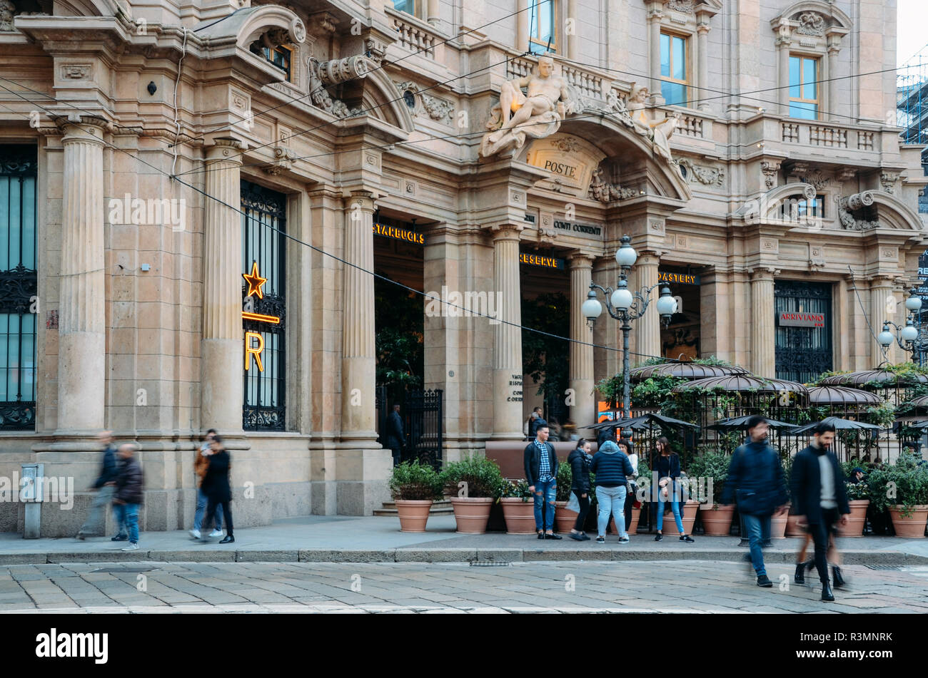 Milan, Italy - Nov 22, 2018: Exterior of the the first Starbucks ...