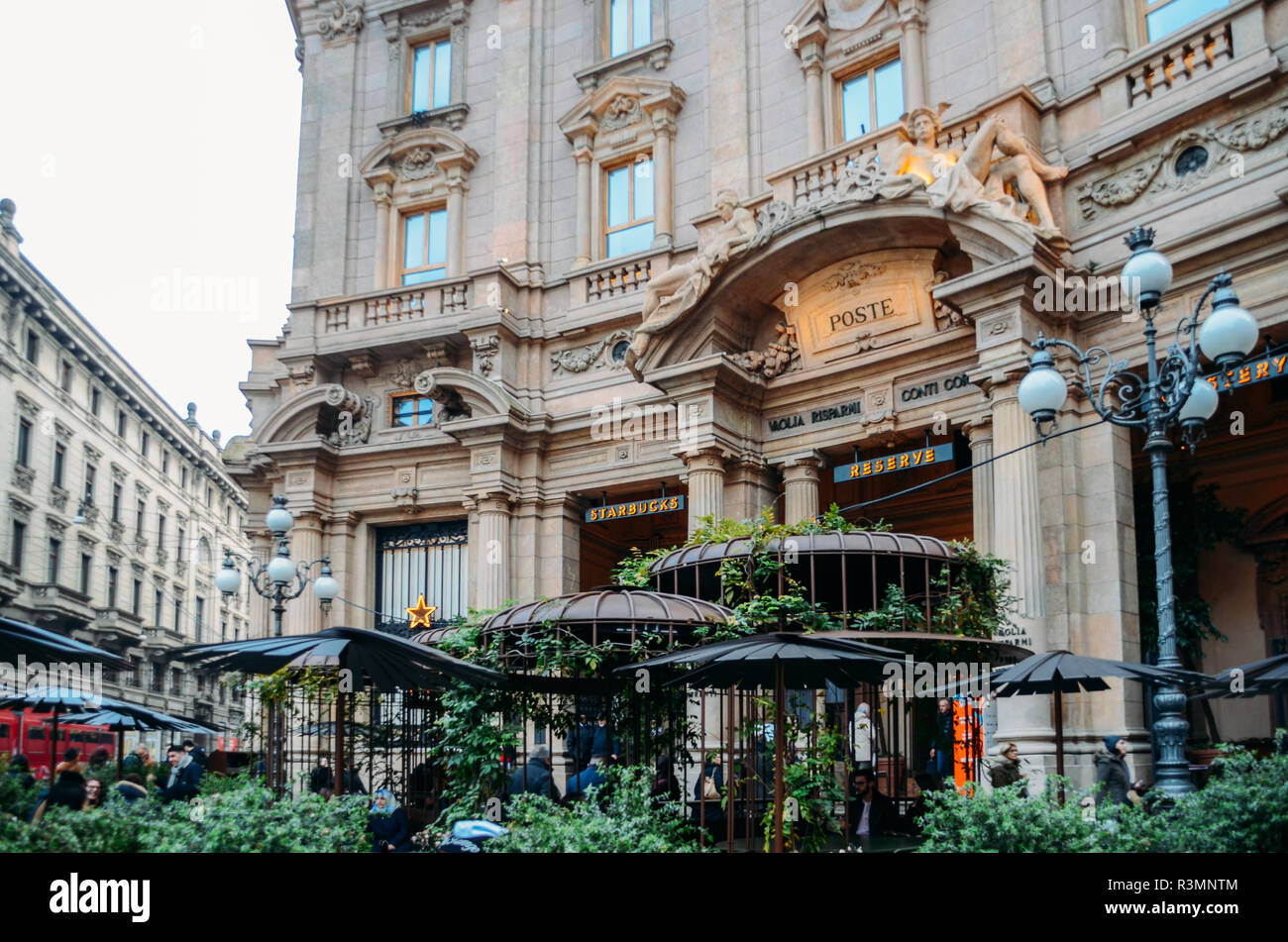 Milan, Italy - Nov 22, 2018: Exterior of the the first Starbucks ...