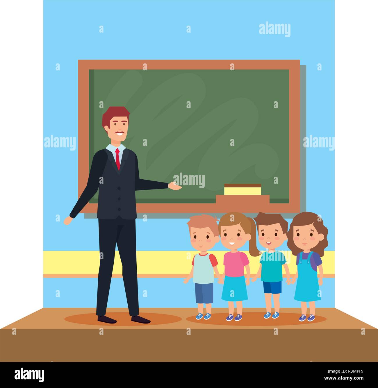 male teacher with kids in the classroom Stock Vector Image & Art - Alamy