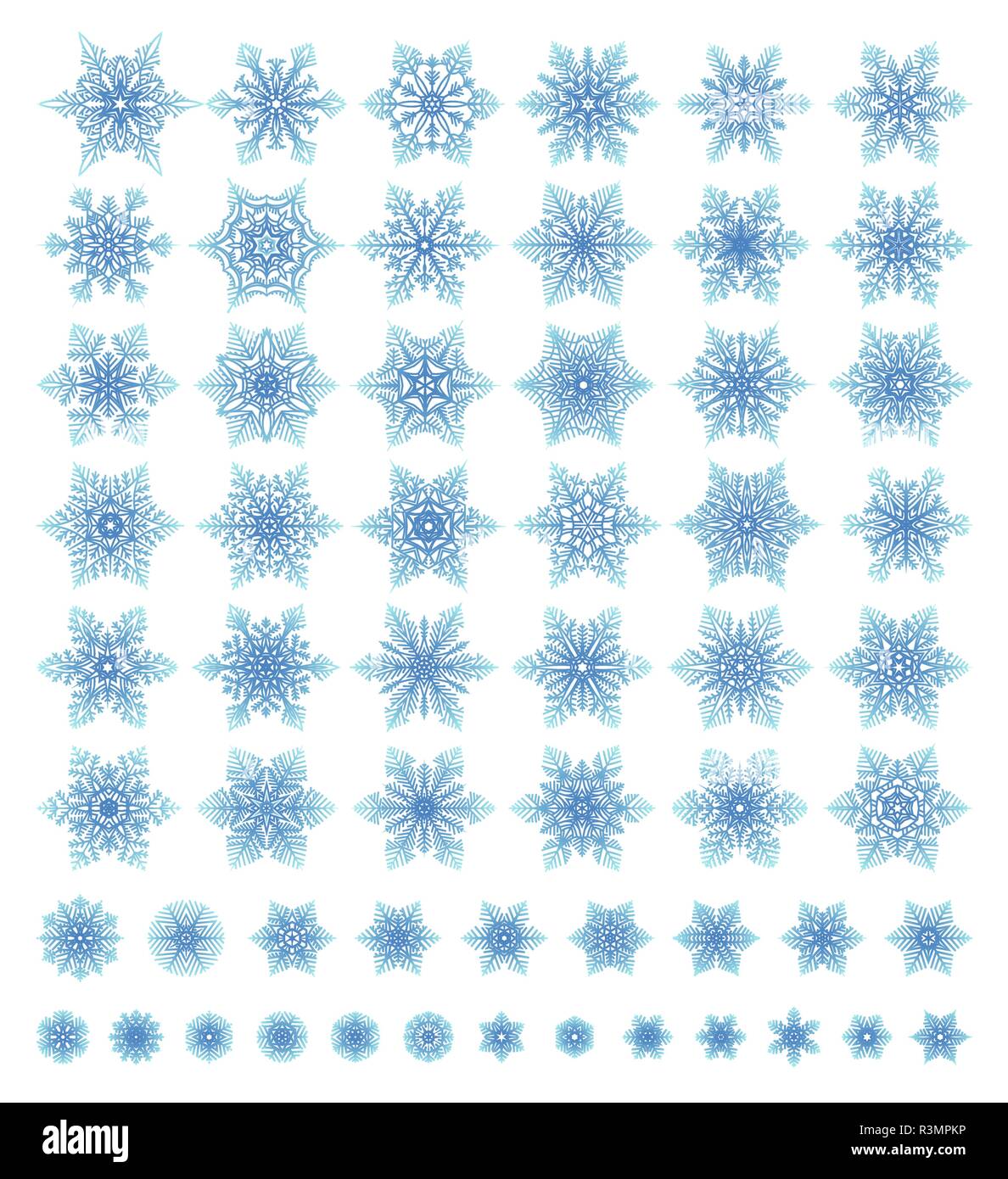 Cute snowflakes various types collection isolated on white background ...