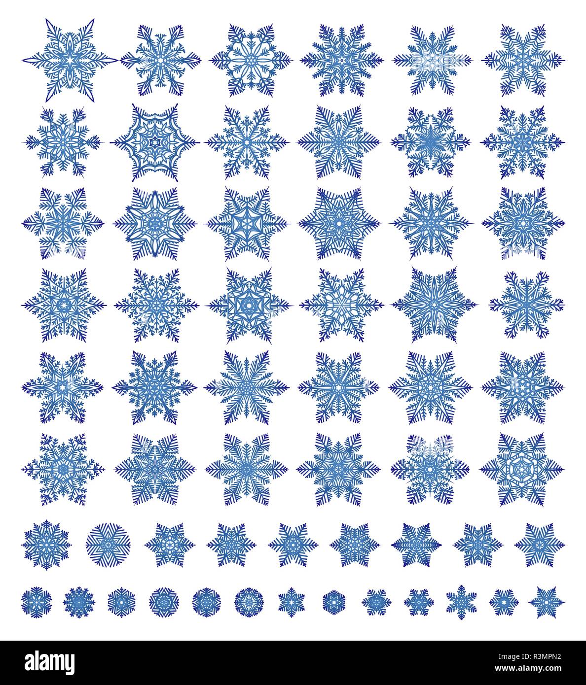 Cute snowflakes various types collection isolated on white background ...