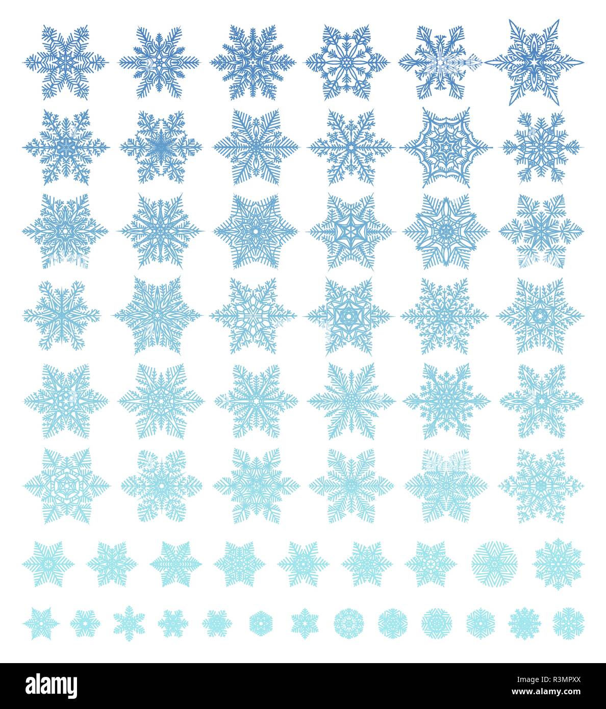 Cute snowflakes various types collection isolated on white background ...
