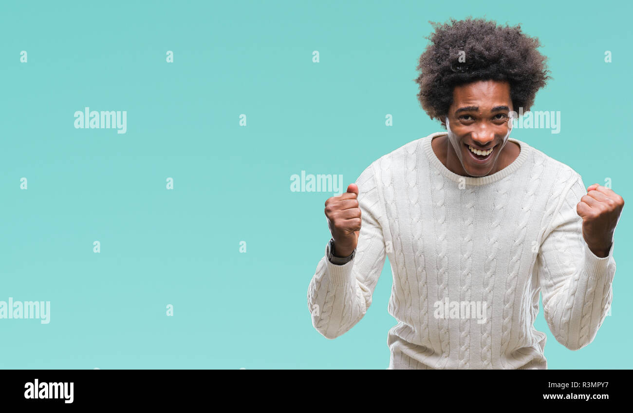 Happy afro american black man celebrating, very excited and confident ...