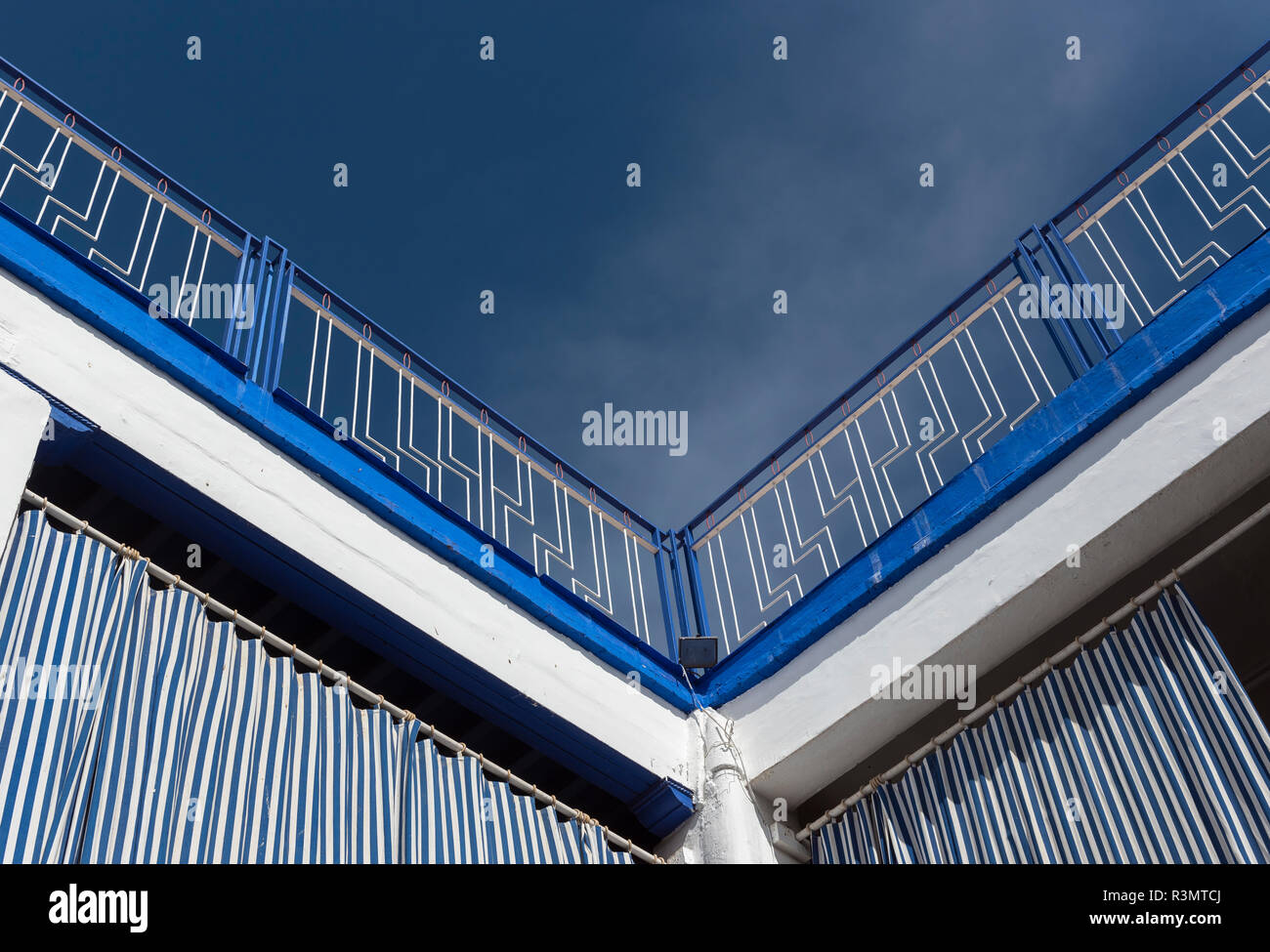 Blue and white railings at Salat Al Azama (Lazama) Synagogue, Marrakech ...