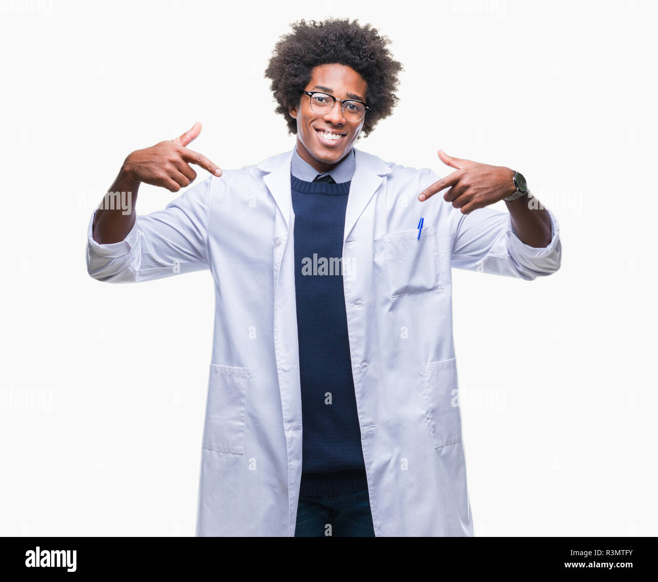Afro american doctor scientist man over isolated background looking ...