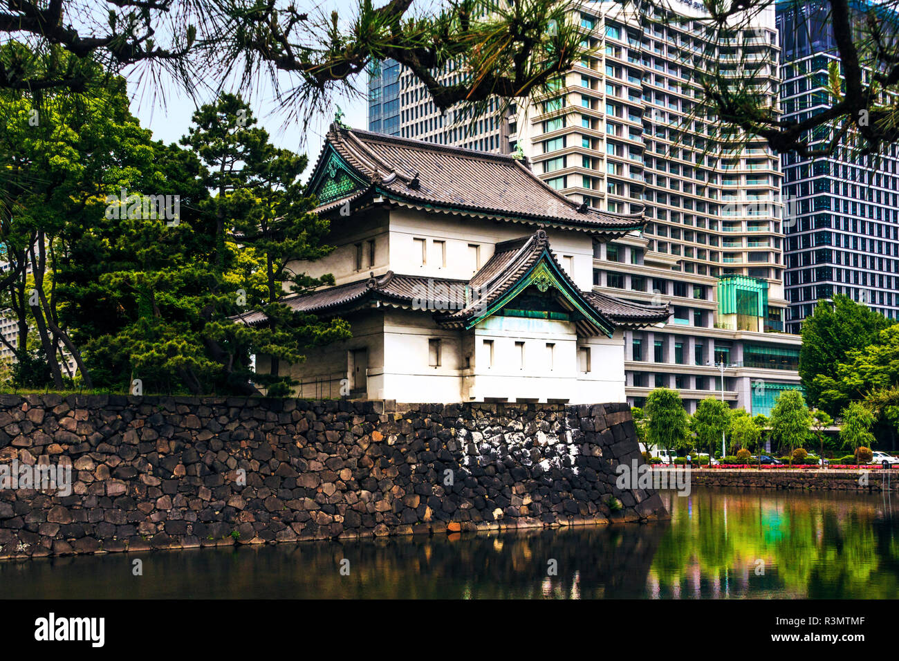 Tokyo, Japan. Imperial Palace, Edo Castle, with guard house and moat ...