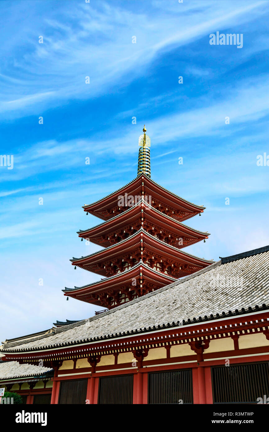 Tokyo, Japan. Five story Asakusa Pagoda towers over the Senso-Ji temple ...