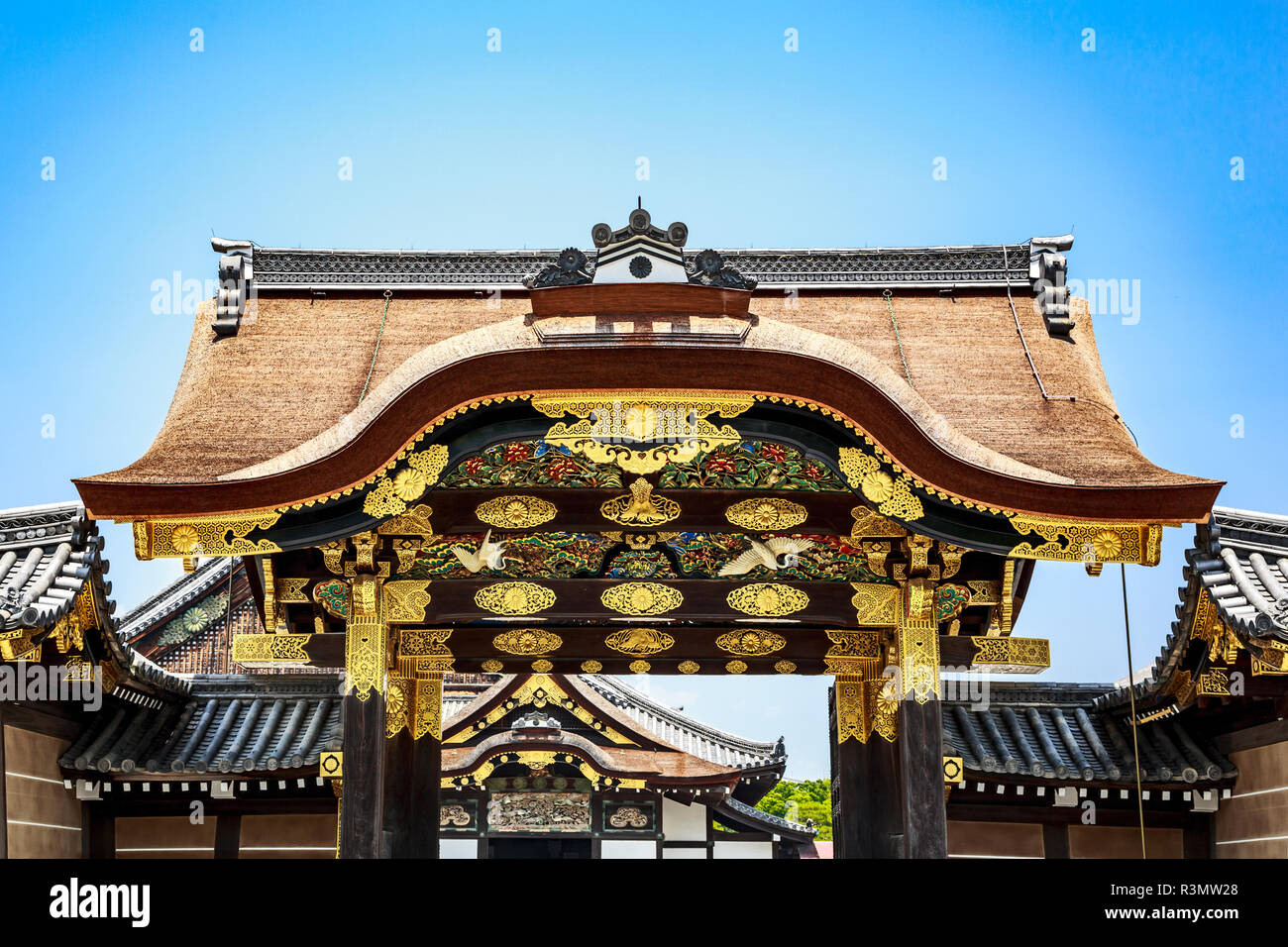 Kyoto, Japan. Golden Karamon gate leading Nijo Castle, Ninomaru Palace ...