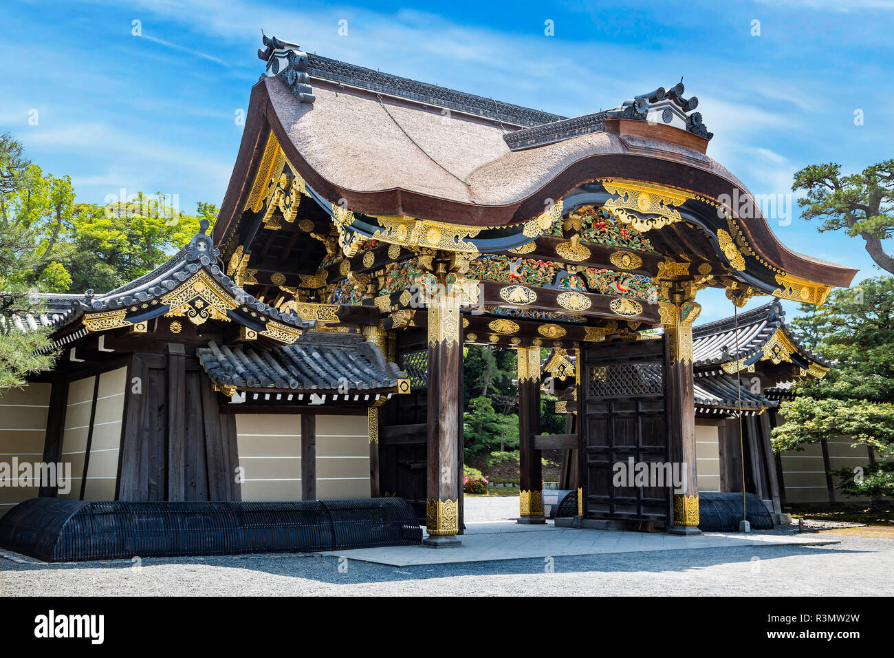 Kyoto, Japan. Golden Karamon gate leading Nijo Castle, Ninomaru Palace ...