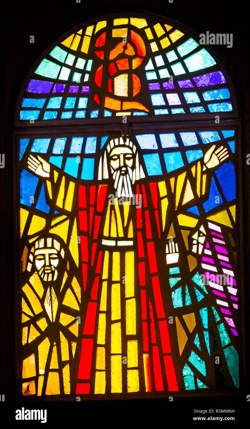 Moses Stained Glass Memorial Church Mount Nebo where Moses saw the holy ...