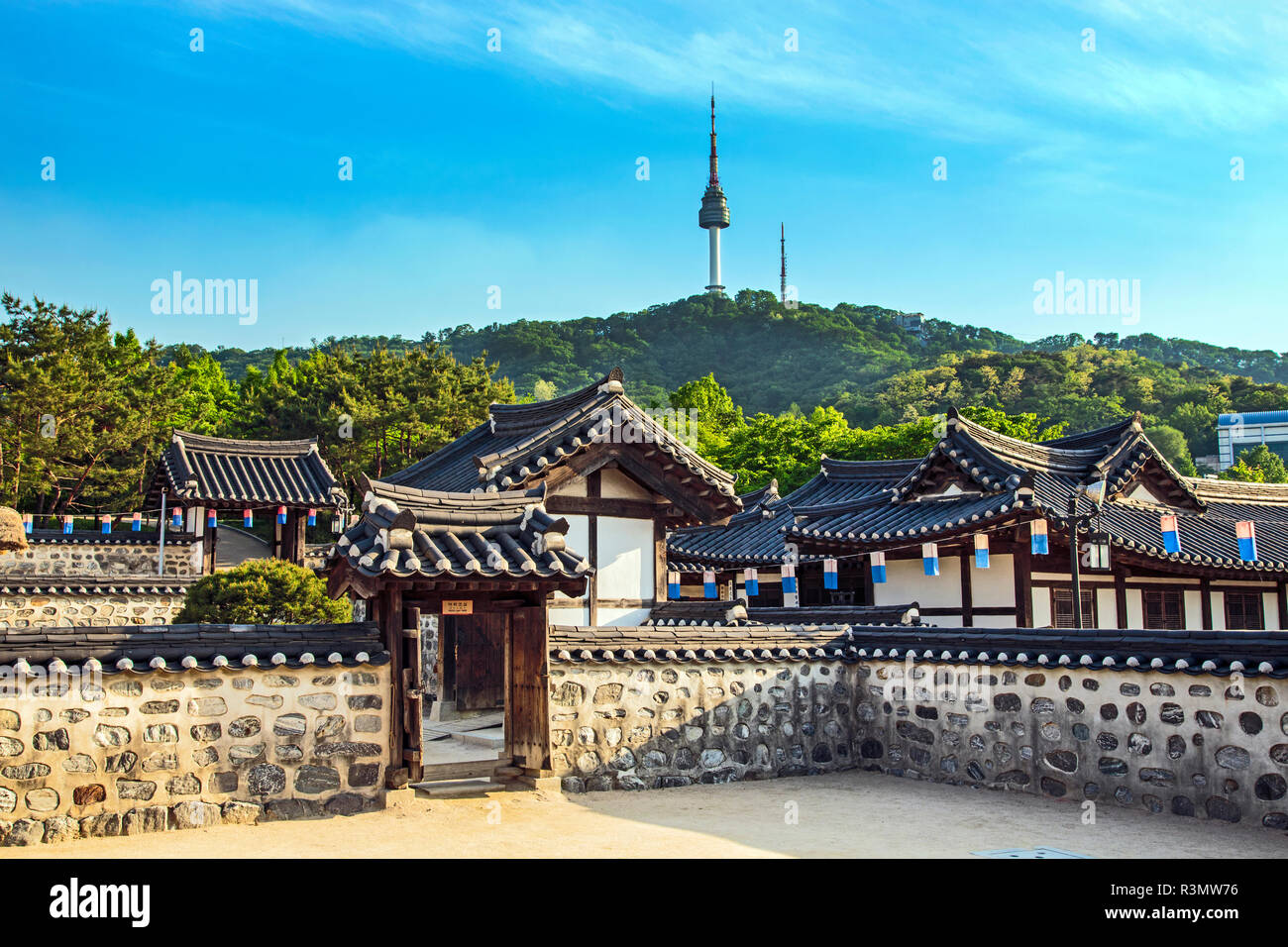 Seoul, South Korea. Traditional Korean village courtyard of Namsangol ...