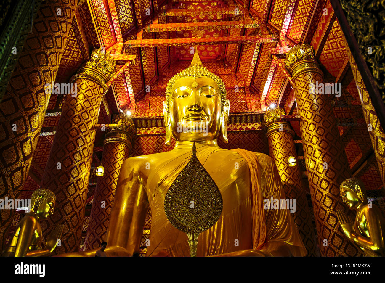 Ayutthaya, Thailand. Wat Phanan Cheong Temple, Giant golden Buddha ...