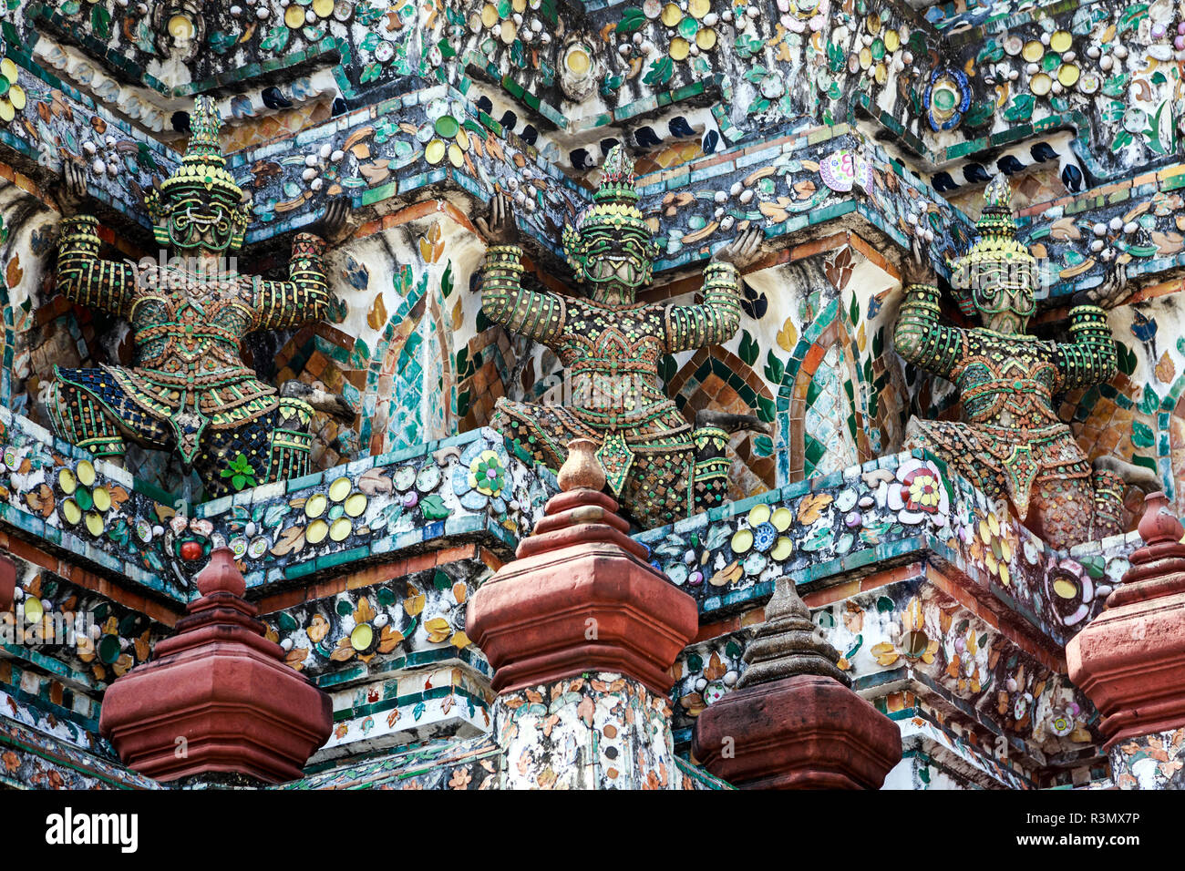 Bangkok, Thailand. Wat Arun, the Temple of Dawn, demons help support ...