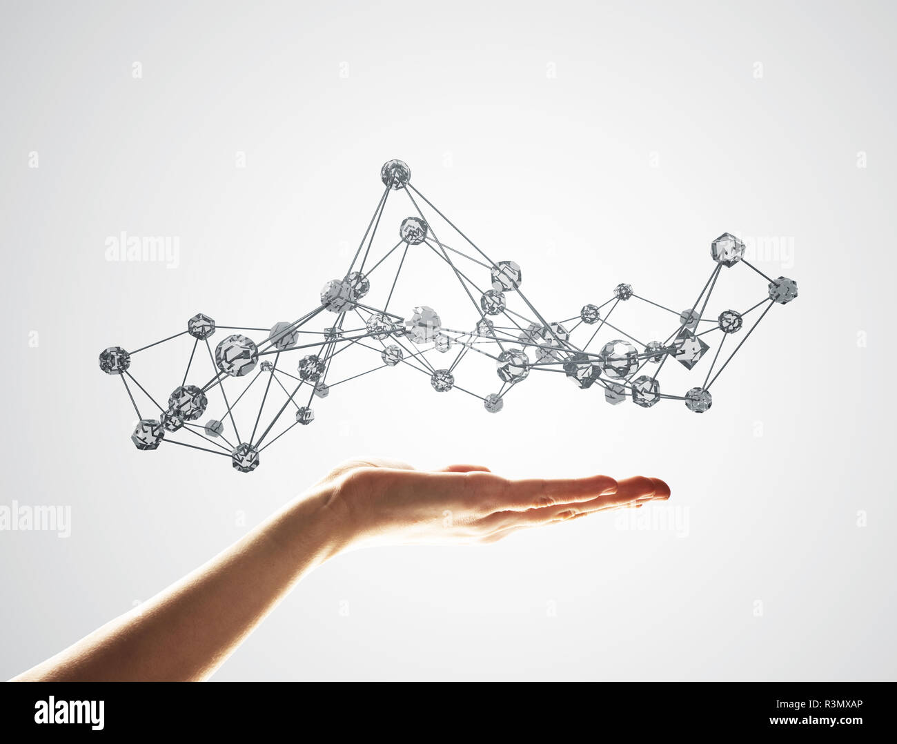 Wireless connection presented by lines and dots in human hand Stock ...