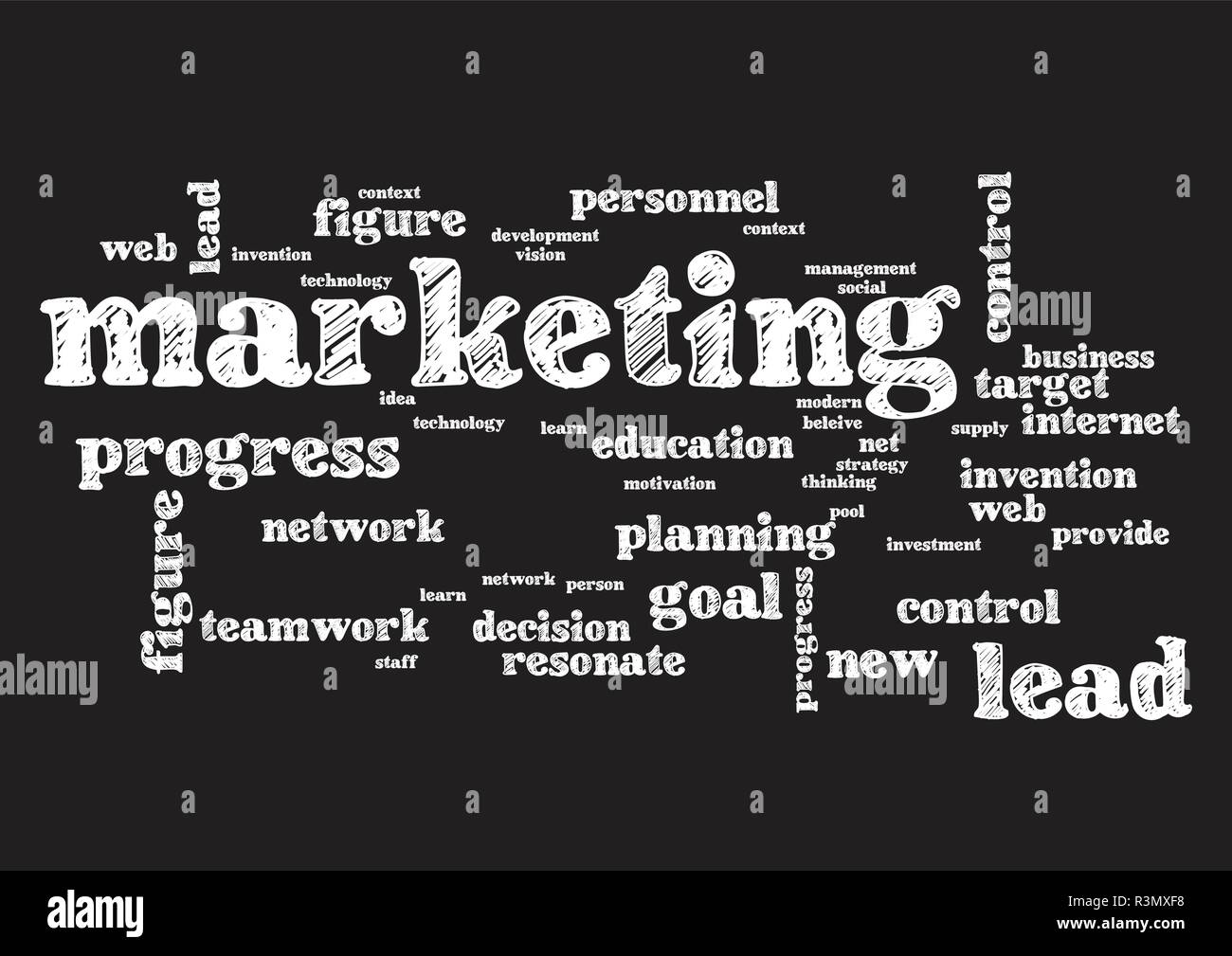 Marketing business topic Collage of words on black background Vector ...