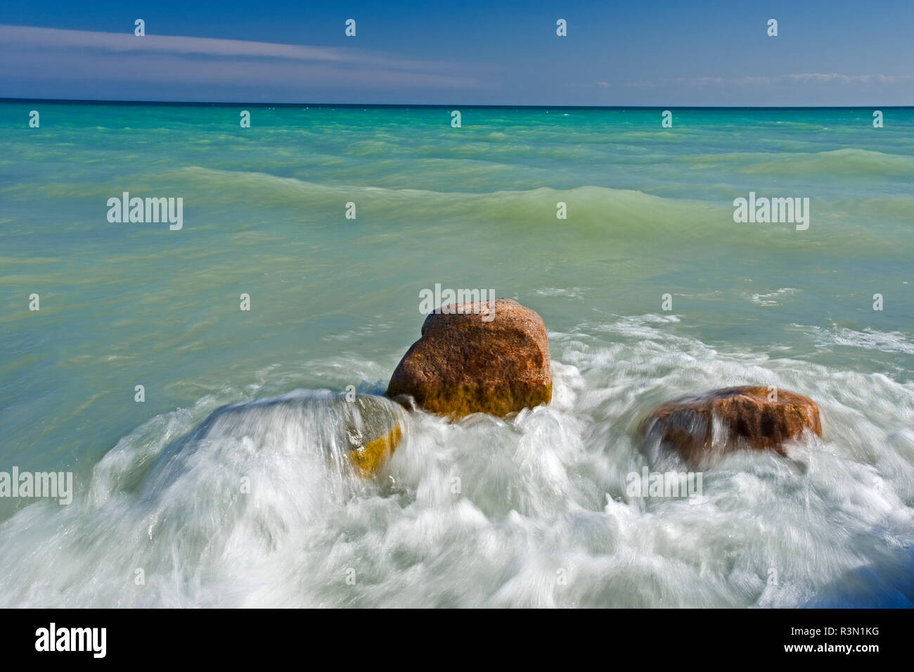 Canada, Ontario, Presqu'ile Provincial Park. Lake Ontario shore waves ...