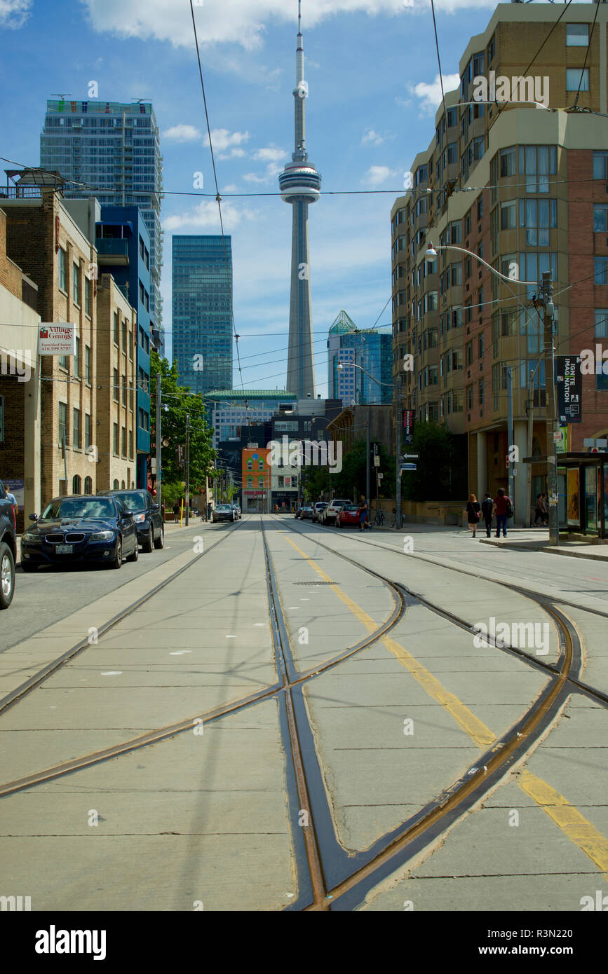 Canada, Ontario, Toronto. Downtown architecture, CN Tower and street ...