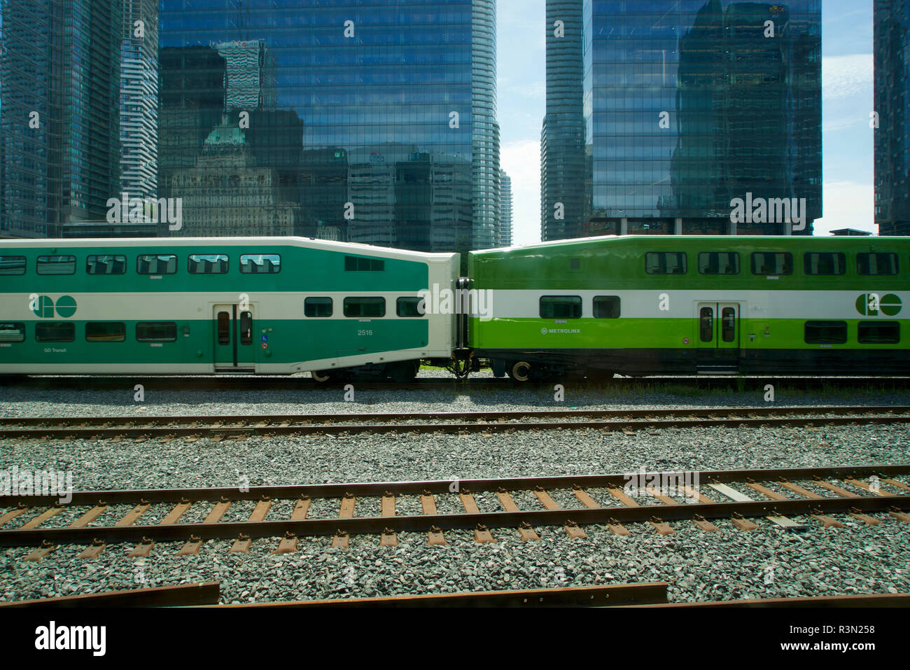 Canada, Ontario, Toronto, Go suburban commuter trains entering Union ...