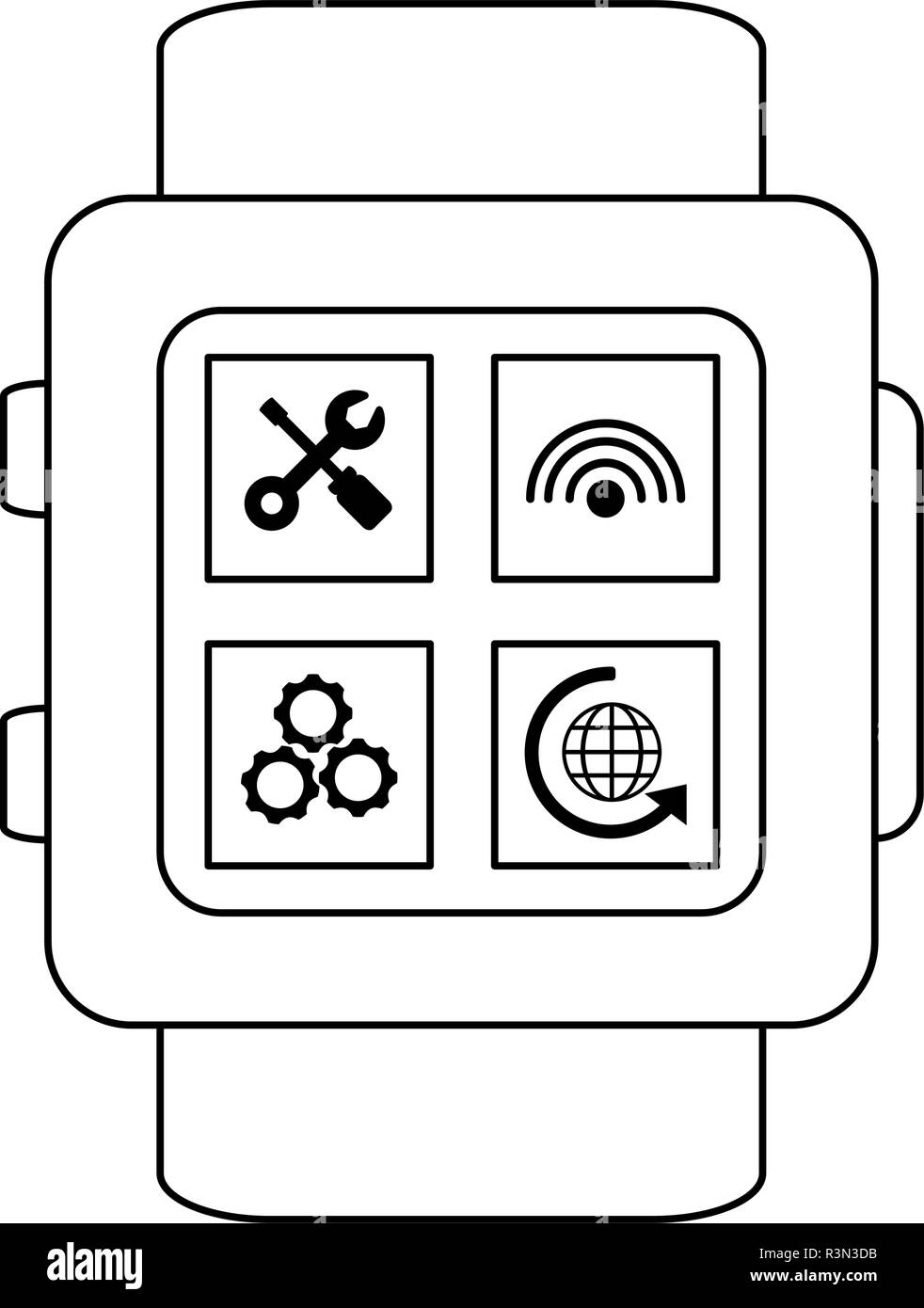 Smartwatch with apps in black and white Stock Vector Image & Art - Alamy