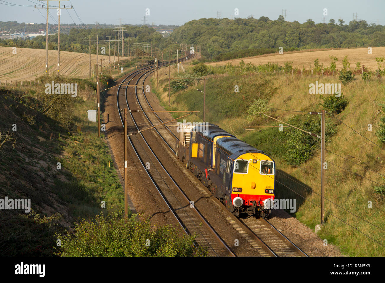 A pair of DRS class 20 diesel locomotives numbers 20309 and 20308 head ...