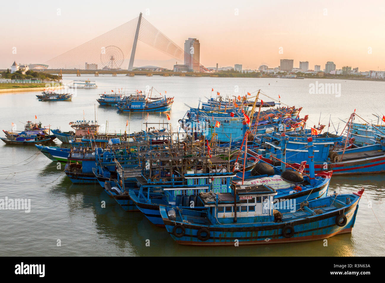 Fishing boats. Han River, Vietnam Stock Photo - Alamy