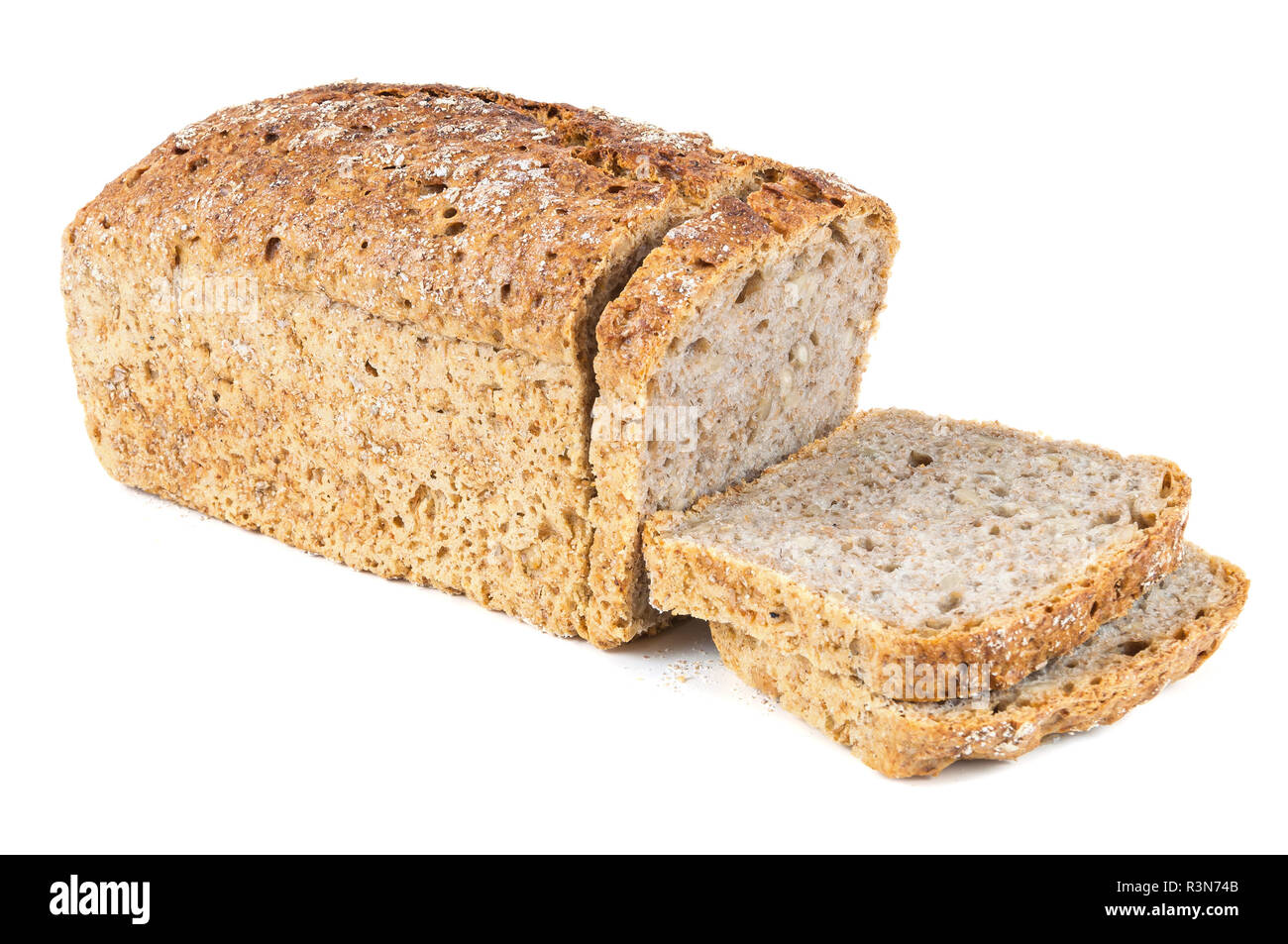 cut wholemeal bread on white background Stock Photo - Alamy