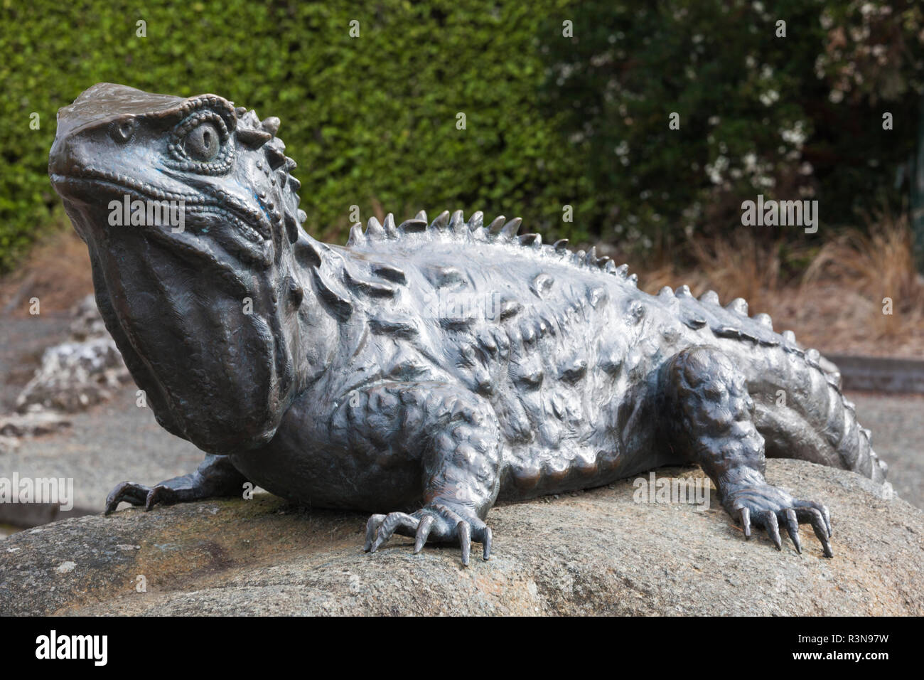 New Zealand, South Island, Southland, Invercargill, statue of a tuatara ...