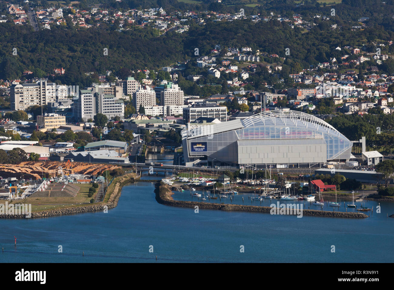 New Zealand, South Island, Otago, Dunedin, elevated view of the Forsyth ...