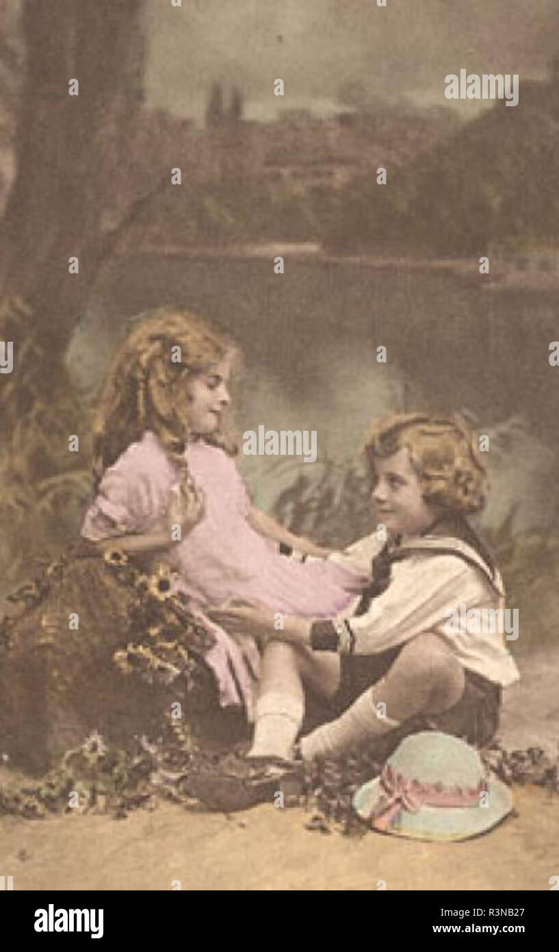 vintage classic Victorian image featuring children Stock Photo - Alamy