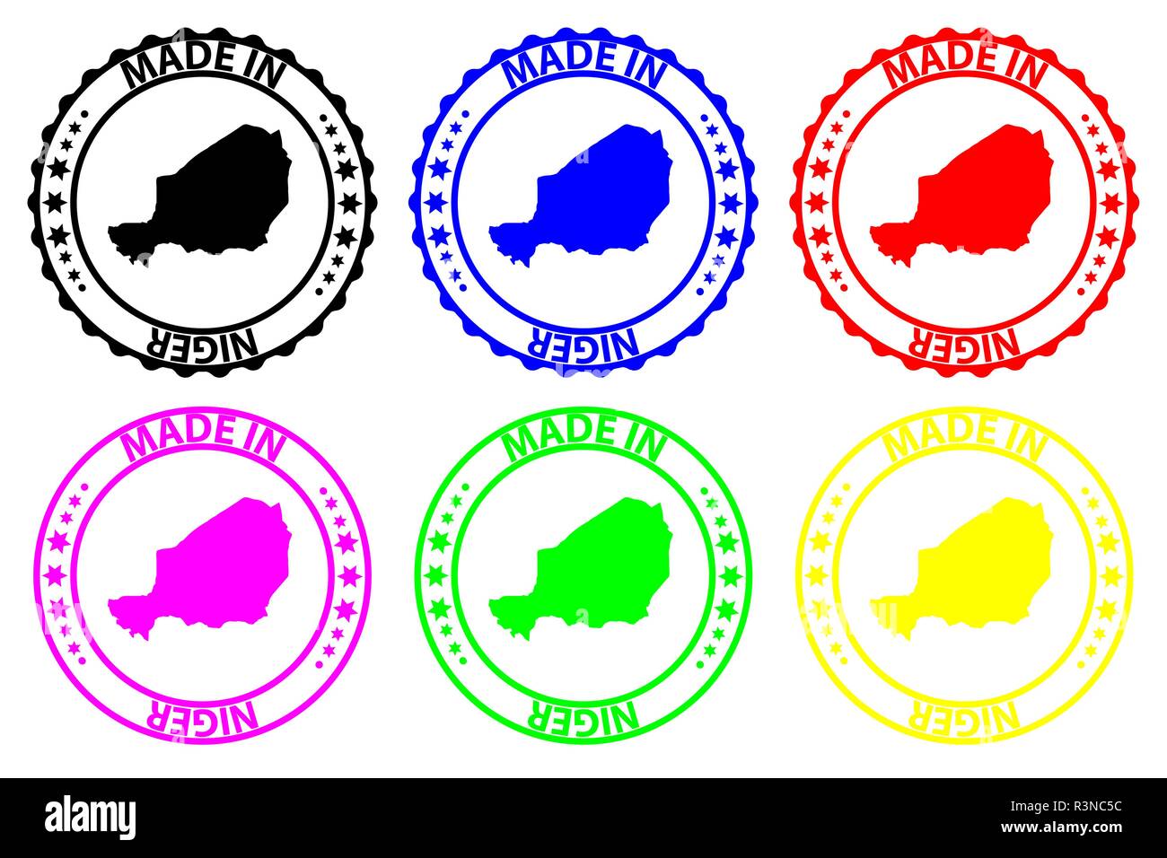 Made in Niger - rubber stamp - vector, Niger map pattern - black, blue ...