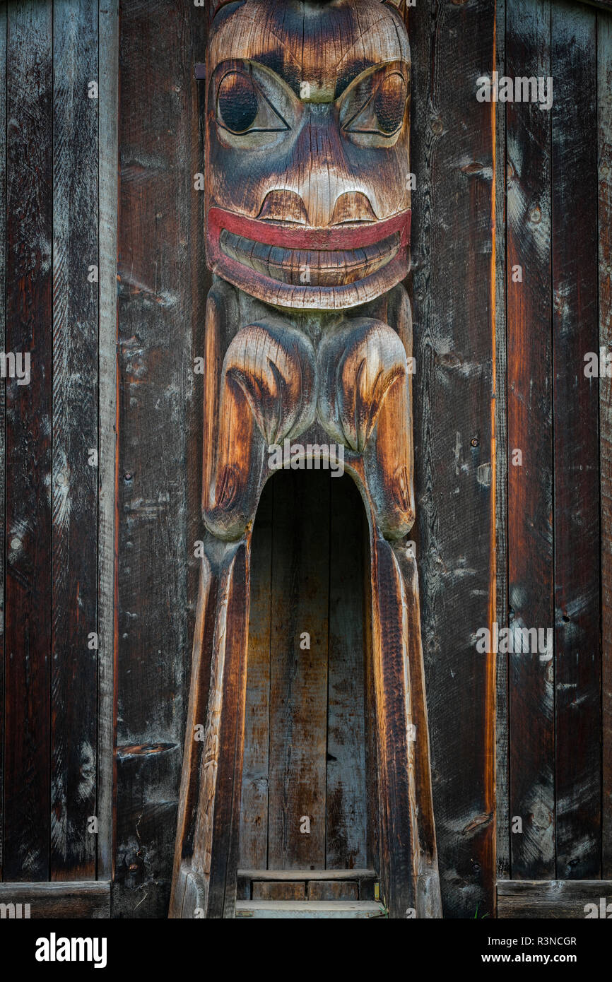 Canada, British Columbia, Hazelton. Totem pole detail at Ksan ...