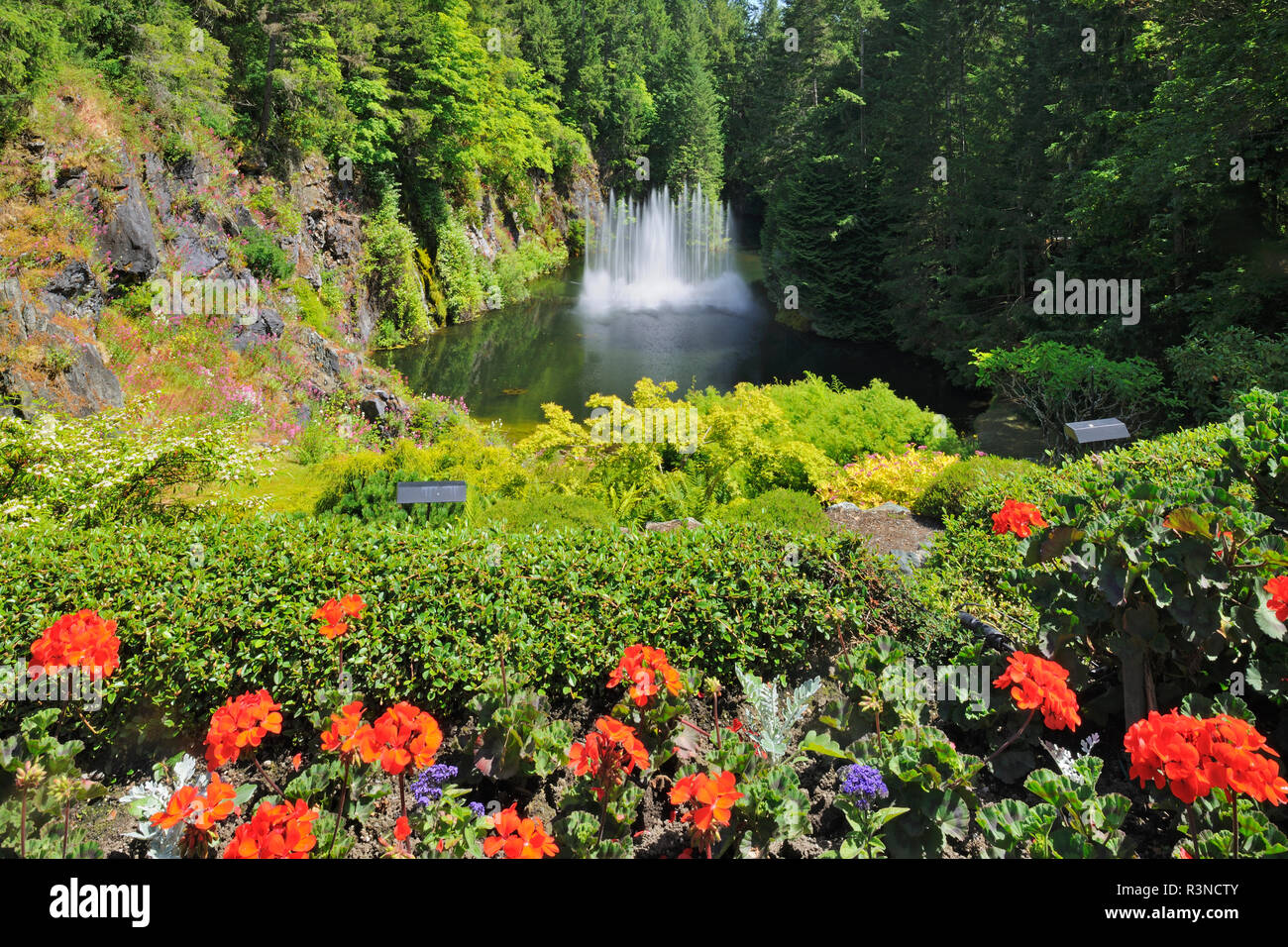 Canada, British Columbia, Victoria. Fountain at Butchart Gardens Stock ...