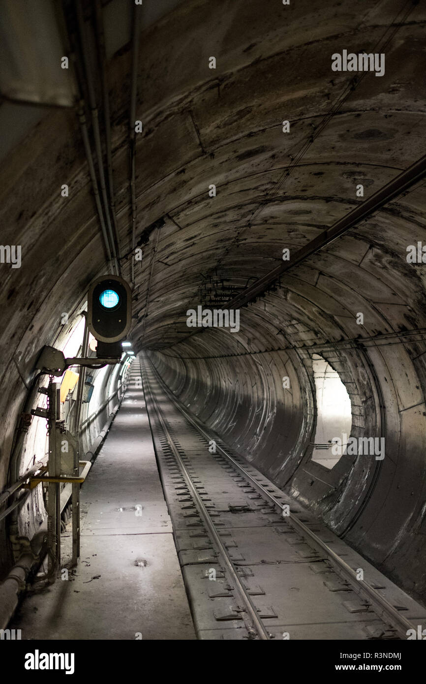 Naples, Italy. Tunnel and railway track at Toledo Metro Station in the ...