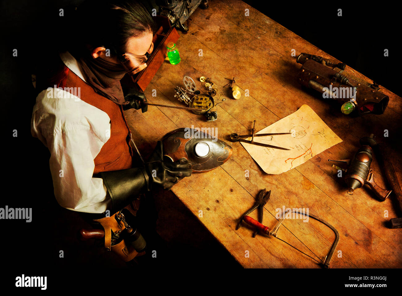 Steampunk man at work Stock Photo - Alamy