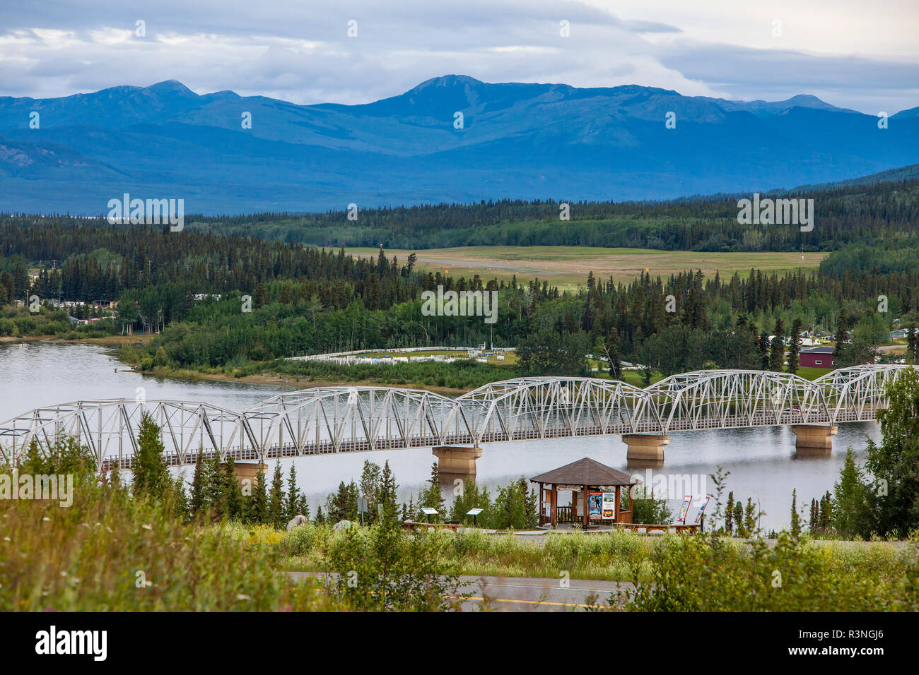 Canada, Yukon Territory, Teslin. Nisutlin Bay Bridge and airport Stock ...