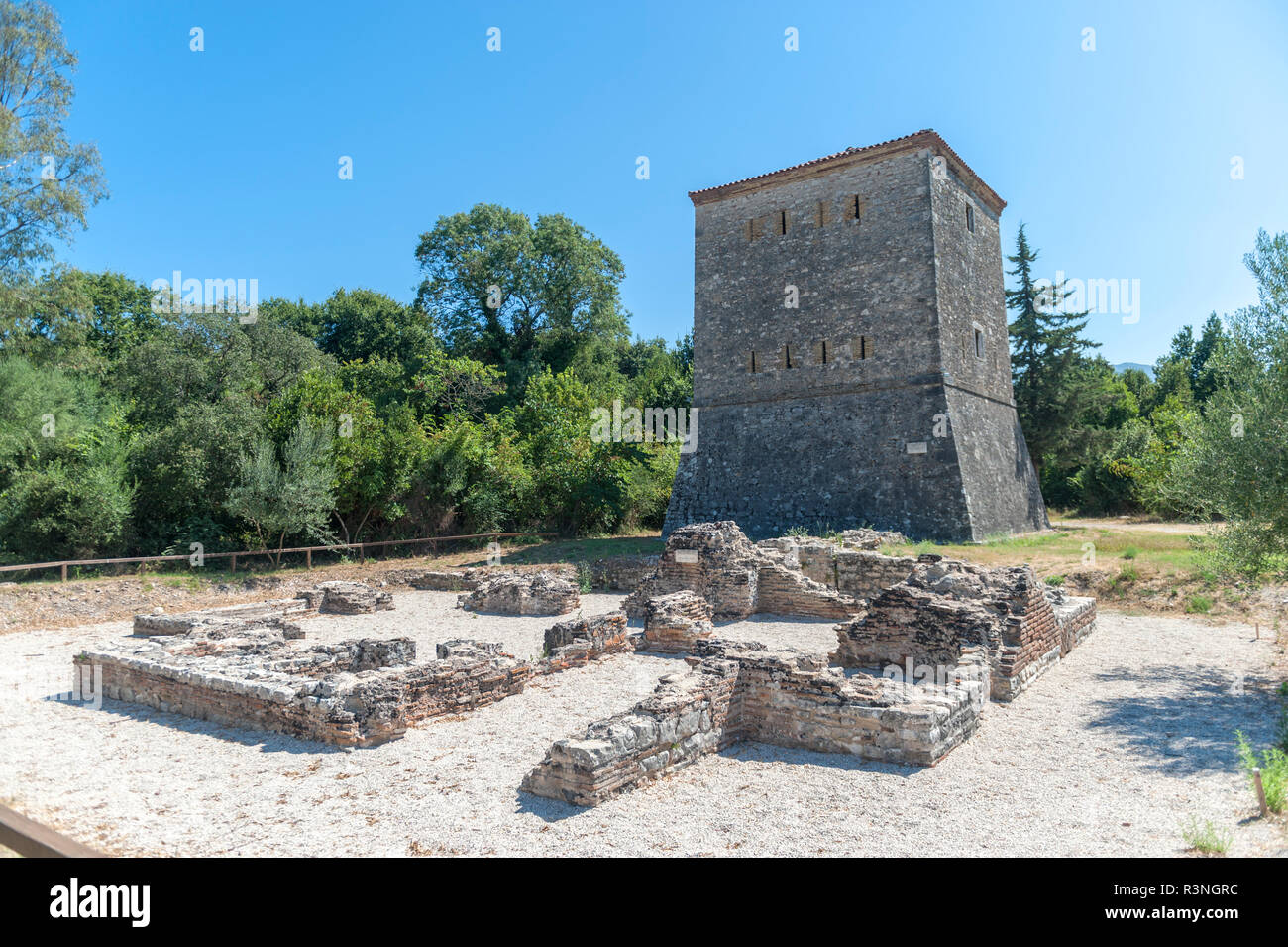Venetian tower, Ruins at Butrint National Park, Sarande, Albania Stock ...
