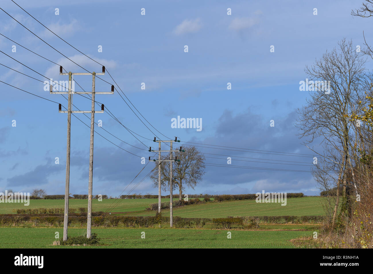 overhead wires on wooden poles Stock Photo - Alamy