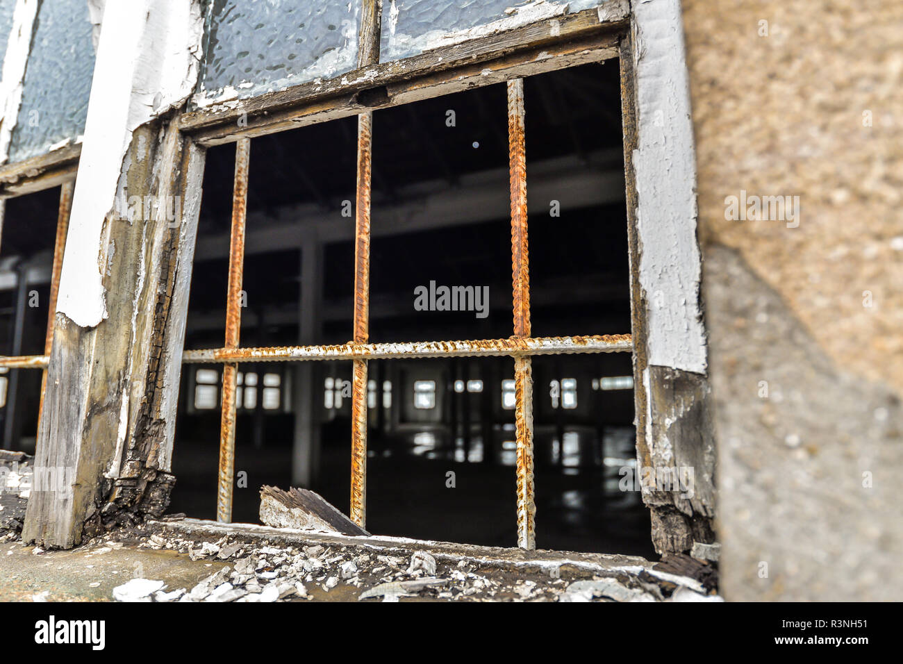 A window looking into an abandoned factory in Vigo Stock Photo - Alamy