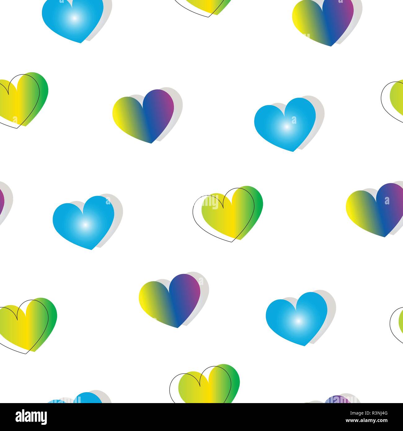 seamless pattern with colorful hearts vector - blue and yellow colors ...