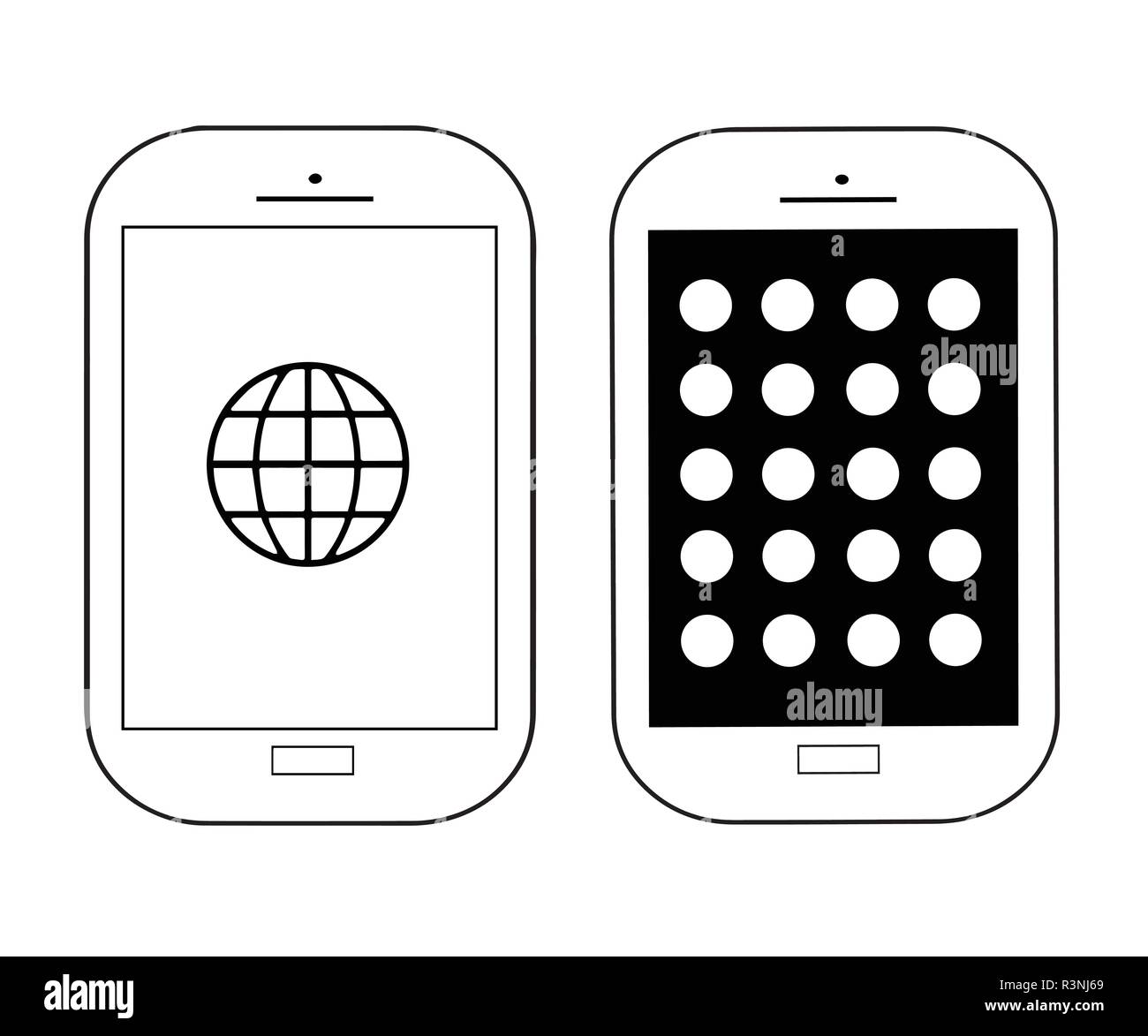 set of two mobile phones vector black and white Stock Vector Image ...