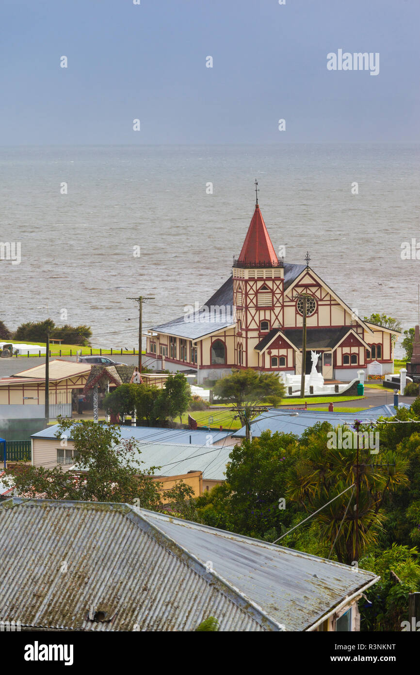 New Zealand, North Island, Rotorua. Ohinemutu, Maori village, St. Faith ...